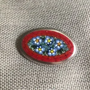 Vintage | Jewelry | Micro Mosaic Red With Forget Me Nots | Poshmark
